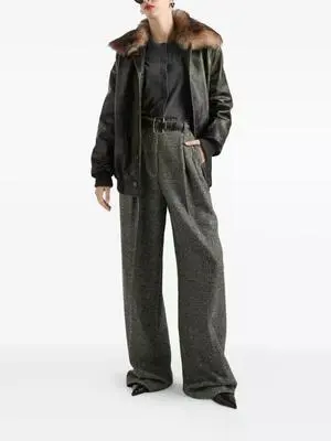 Dolce & Gabbana Leather Bomber Jacket With Fur Collar