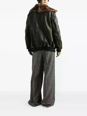 Dolce & Gabbana Leather Bomber Jacket With Fur Collar