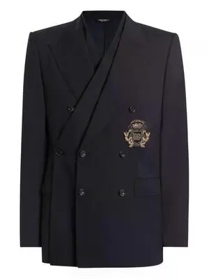 Dolce & Gabbana Double-breasted Crest-embellished Blazer - Blue