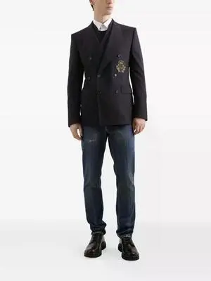 Dolce & Gabbana Double-breasted Crest-embellished Blazer - Blue
