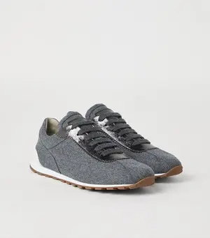 Brunello Cucinelli Wool And Leather Trim Sneakers