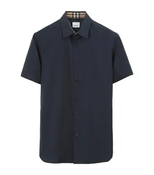 Burberry Stretch-cotton Ekd-embroidered Slim Shirt - Navy