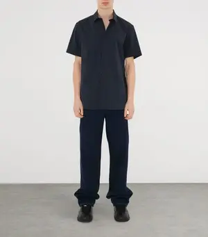 Burberry Stretch-cotton Ekd-embroidered Slim Shirt - Navy
