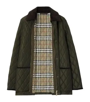 Burberry Quilted Barn Jacket With Check Lining - Grey