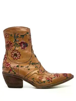 MADISON MAISON Floral Embroidered Leather Ankle Boots