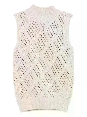 Eleventy Cable Knit Sleeveless High Neck Top