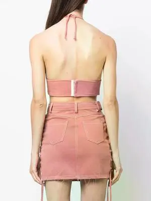JULFER Corset Style Halterneck Cotton Top - Pink