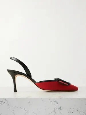 Manolo Blahnik Manolo Blahnik Mayslibi 70 Buckled Velvet Slingback Pumps Red