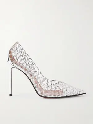 AQUAZZURA Lumiere 105 Crystal-embellished Pvc And Metallic Leather Pumps - Silver