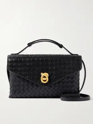 Bottega Veneta Medium Knot Lock Intrecciato Leather Shoulder Bag - Black