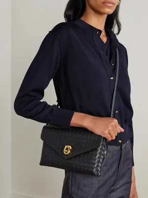 Bottega Veneta Medium Knot Lock Intrecciato Leather Shoulder Bag - Black