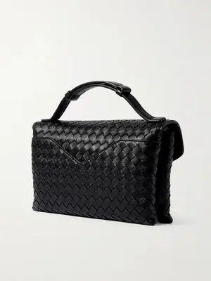 Bottega Veneta Medium Knot Lock Intrecciato Leather Shoulder Bag - Black