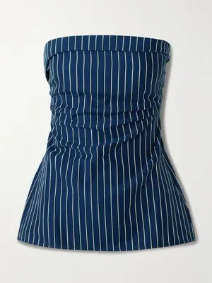Faithfull The Brand Britta Striped Gathered Cotton-twill Top
