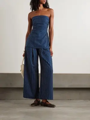 Faithfull The Brand Britta Striped Gathered Cotton-twill Top