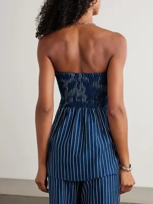 Faithfull The Brand Britta Striped Gathered Cotton-twill Top