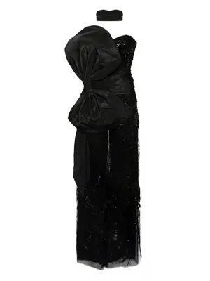 SAIID KOBEISY Strapless Sequin-embroidered Jumpsuit With Detachable Bow - Black