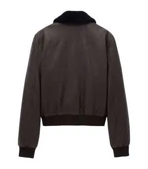 Saint Laurent Shearling Collar Leather Bomber Jacket