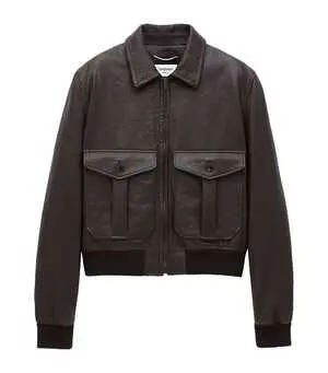 Saint Laurent Shearling Collar Leather Bomber Jacket
