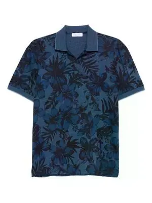 GRAN SASSO Floral-print Polo Shirt - Blue