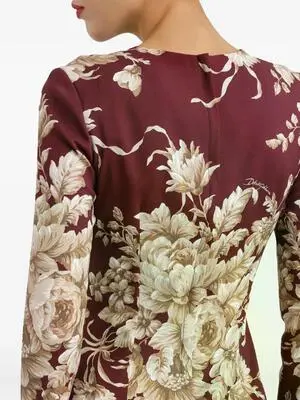 Dolce & Gabbana Floral-print Long-sleeve Midi Dress - Red