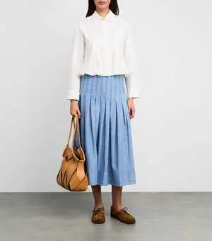 Sandro Pleated Cropped Cotton Shirt - Beige