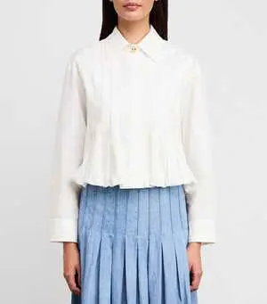 Sandro Pleated Cropped Cotton Shirt - Beige