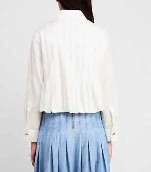 Sandro Pleated Cropped Cotton Shirt - Beige