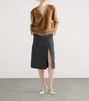 Prada Midi Skirt With Slit Detail - Grey