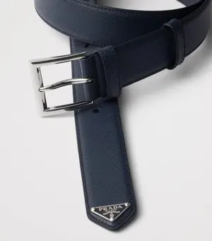Prada Saffiano Leather Belt With Triangle Logo Detail
