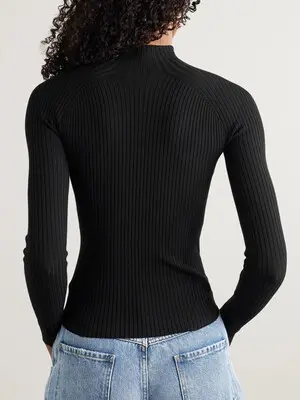 COURREGES Courrèges Logo-embroidered Ribbed-knit Mock-neck Top - Black