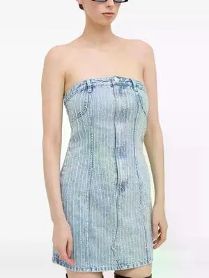 Miss Sixty Pearl-embellished Denim Mini Dress - Blue
