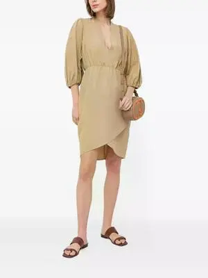 NOTES DU NORD Puff-sleeve V-neck Dress - Neutrals