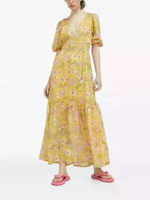 BILLABONG Floral Print Smocked Maxi Dress - Yellow