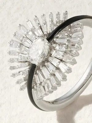 KAMYEN 18-karat White Gold, Diamond And Enamel Ring