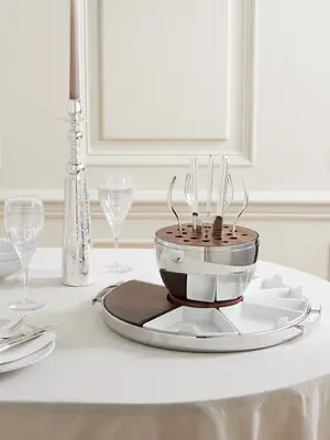 Christofle Mood Party Walnut, Porcelain And Stainless Steel Serving Set - Silver