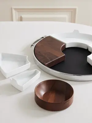 Christofle Mood Party Walnut, Porcelain And Stainless Steel Serving Set - Silver
