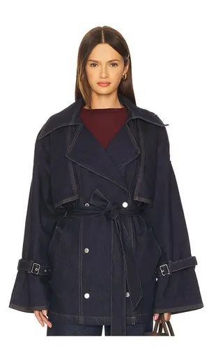 GESTUZ Denim Trenchcoat With Belt And Buckled Cuffs