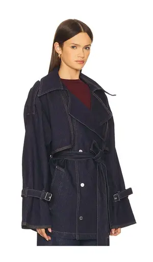 GESTUZ Denim Trenchcoat With Belt And Buckled Cuffs