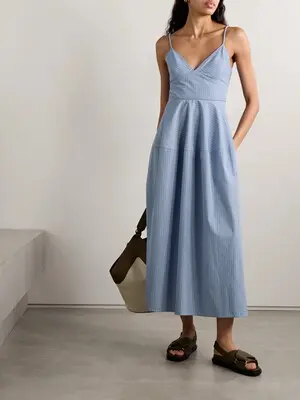 Co Basque Striped Cotton-poplin Midi Dress