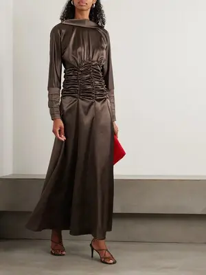 VIOLANTE NESSI Edgar Button-embellished Ruched Satin Gown