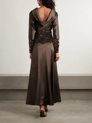 VIOLANTE NESSI Edgar Button-embellished Ruched Satin Gown