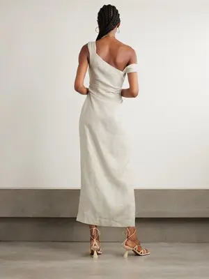 SIR. Twisted Gathered Linen Midi Dress - Neutrals