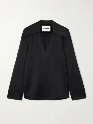 JIL SANDER Satin-crepe Blouse With Wide Collar