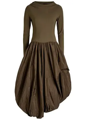 High Stretch-jersey And Shell Midi Dress - Brown