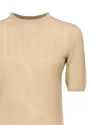 Max Mara Short Sleeve Round Neck Pure Virgin Wool Knit T-shirt