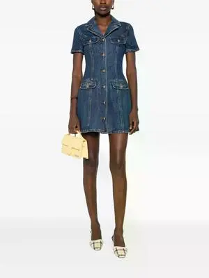SELF-PORTRAIT Denim Button-fastening Dress - Blue