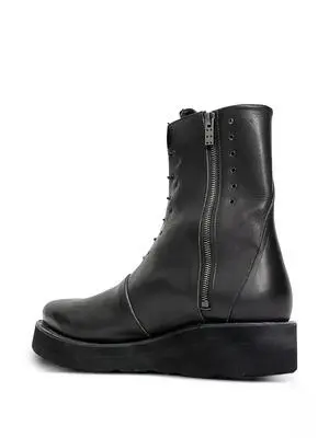 DEVOA Leather Lace-up Side-zip Boots