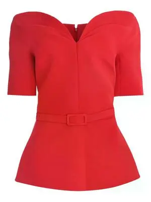 Safiyaa Lyddie V-neck Belted Blouse - Red