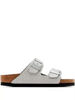 BIRKENSTOCK Glitter Double-buckle Flat Sandals - Silver