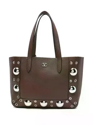 Valentino Garavani Leather Tote Bag With Metallic Eyelets - Brown
